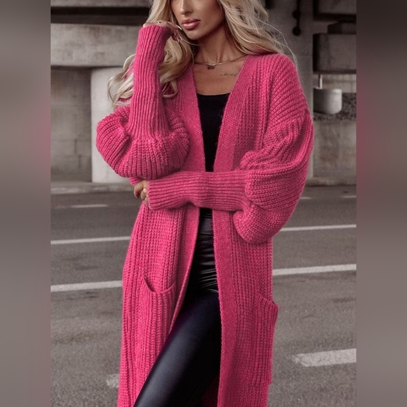 Luxury on a Dime | Sweaters | Longline Heavy Waffle Knit Lantern Sleeve ...
